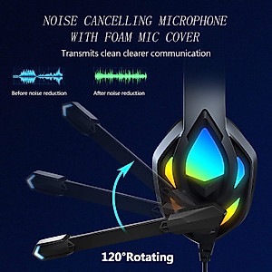 Donerton Gaming Headset, Over-Ear Gaming Headphones with Noise Canceling Mic, Stereo Bass Surround Sound, LED Light, Soft Memory Earmuffs PS4 Gaming Headset Compatible with PC, Laptop,Tablet