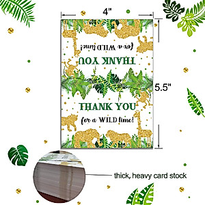 WalMor 30 Jungle Safari Thank You Card, Baby Shower Favor Bag Toppers, Wild Animals Place Tent Card, Jungle Safari Animal Dessert Table Decorations (3.9 x 5.5 Inch)