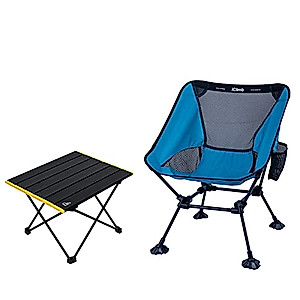 iClimb 1 Anti-Sinking Large Feet Chair and 1 Folding Table Bundle, Ultralight Compact for Single Adult Outdoor Backpacking Camping Hiking Beach Concert