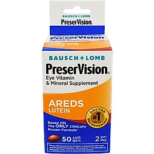 Bausch + Lomb Preservision With Lutein Eye Vitamin & Mineral Supplement, 50 Count Soft Gels