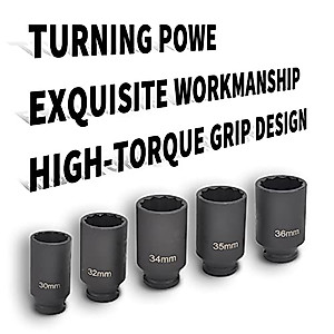 TBAPFS 5Pcs 1/2" Drive Deep Impact Socket Set 12 Point Metric 30mm 32mm 34mm 35mm 36mm Drive Spindle Axle Hub Nut Socket Set,Heavy Duty w/Portable Storage Case,Use In Removing And Installing Axle Nuts