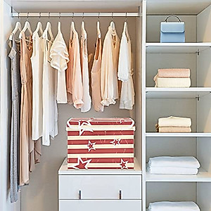 RunningBear American Patriotic Stars Large Storage Bins with Lid Collapsible Storage Bin Storage Basket Organizer Cute Storage Bin for Clothes Toys Books