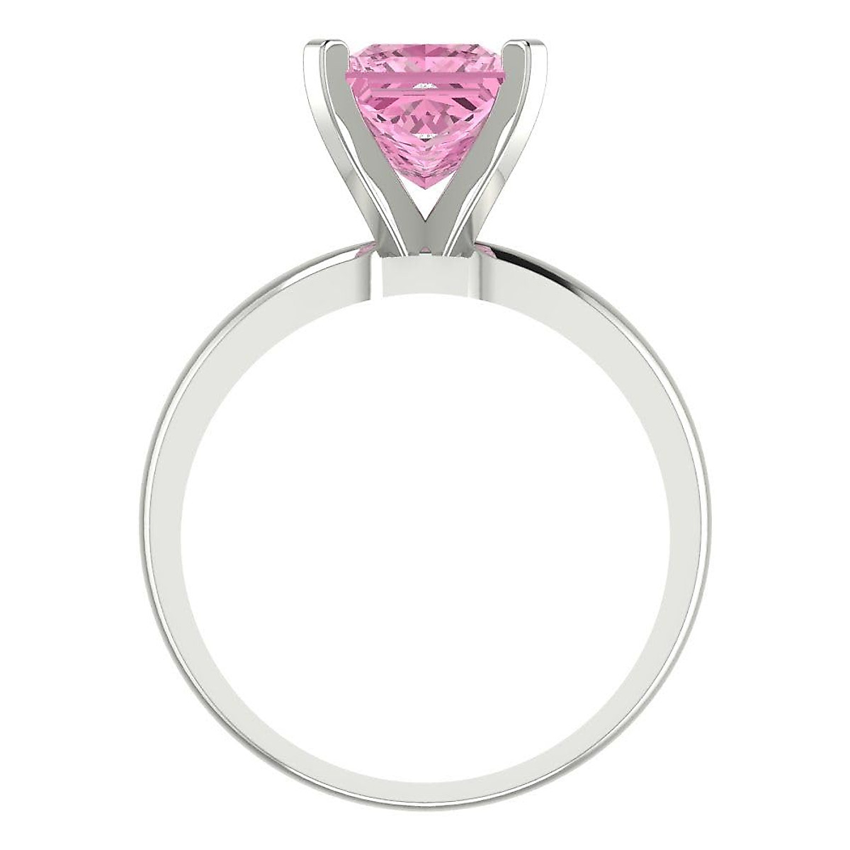 2.1 ct Princess Cut Solitaire Pink Simulated Diamond Classic Wedding Statement Bridal ring 18K White Gold for Women Size 5