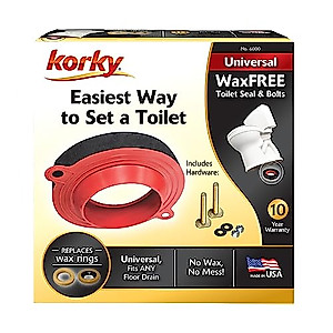 Korky 6000BP Universal Toilet WaxFree Seal with Hardware - Toilet Installation Made Easy - Made in USA , Red