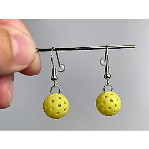 Pickleball Dangle Earrings, Accessory Earrings for Pickleball, 1.2cm Yellow Pickleball Earrings