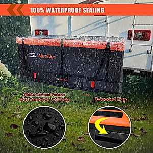 MeeFar Hitch Mount Cargo Carrier Bag Soft Shell 100% Waterproof 20 Cubic Feet (59" 24" 24") Include 8 Reinforced Straps for Truck Pickup All Vehicle with Steel Cargo Basket