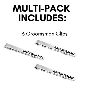 Dynec Groomsman Tie Clips, Silver Tie Bars with Black Lettering, 3 Pack