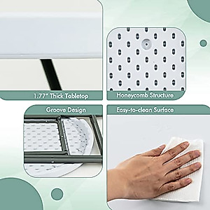 Goplus 32'' Round Folding Table, Foldable Plastic Card Table, Portable Commercial Banquet Table, White Outdoor Utility Folding Tables for Picnic, Party, Dining, Camping, Beach, BBQ, No Assembly