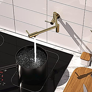 IMLEZON Pot Filler Faucet Stainless Steel Commercial Wall Mount Kitchen Sink Faucet Folding Stretchable with Single Hole Two Handles Champagne Bronze