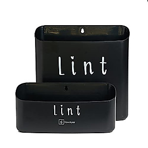 HowLuxe Magnetic Lint Bin for Laundry Room - Minimalist Plastic Dryer Lint Bin Organizer with Strong Magnet Backing - Hole Hanger Wall Mount Dryer Ball or Dryer Sheets Container, Black, Small