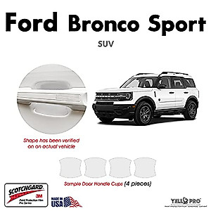 YelloPro Custom Fit Door Handle Cup for 2021 2022 2023 Ford Bronco Sport SUV, 3M Scotchgard Anti Scratch Clear Bra Paint Protector Film Cover Self Healing PPF Guard Kit