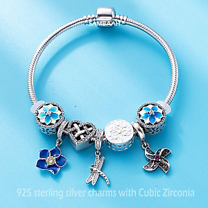 Sambaah Dragonfly Charm Sterling Silver Lucky Dragonfly Charm Pendant Insect Charm Platinum Plating with Cubic Zirconia for Women Bracelets Necklaces