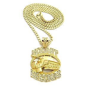 New Iced Out No Limit Records Pendant Dia-Cut Cuban Chain Necklace XZP25CDC (Gold)