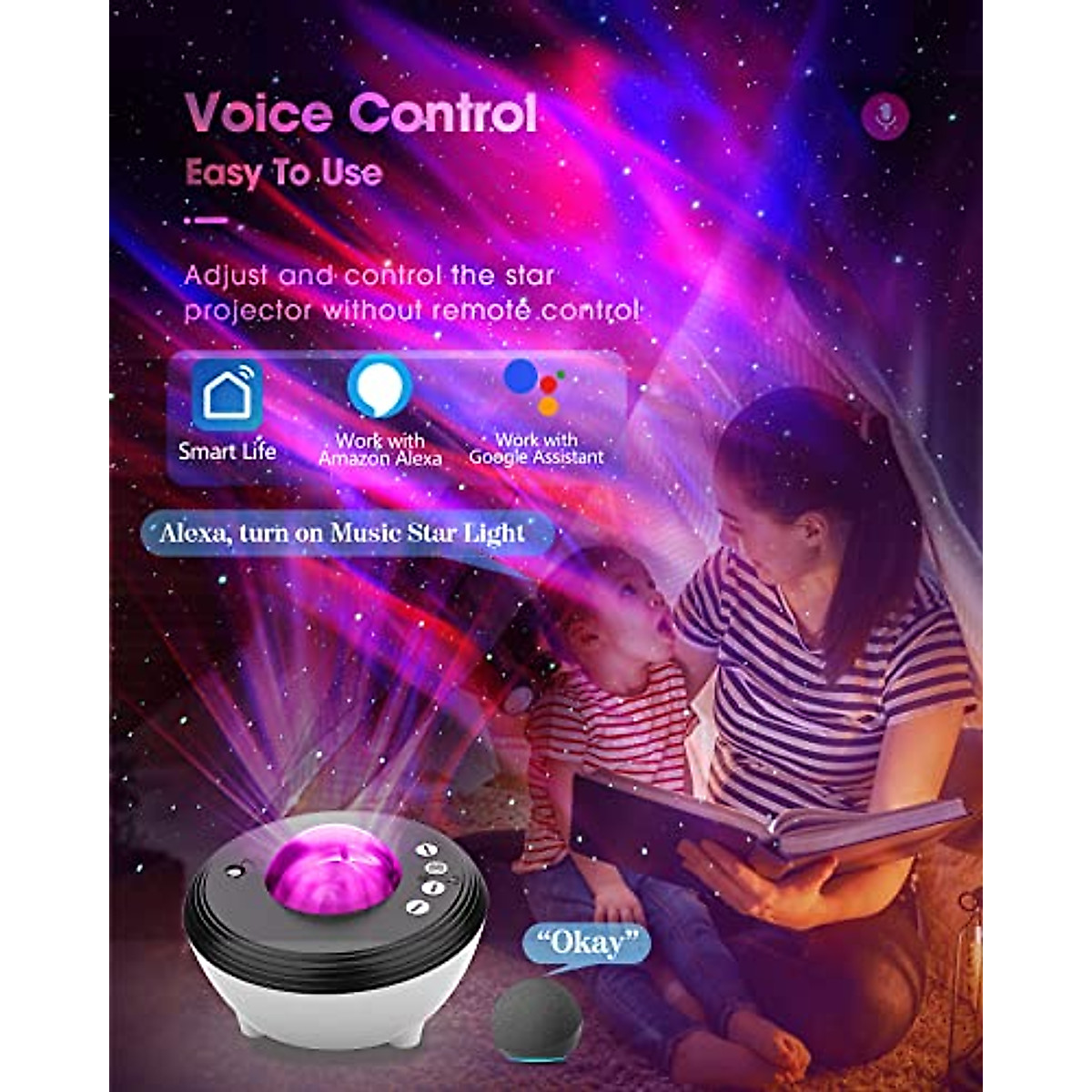 Star Projector,Galaxy Night Light Projector for Bedroom,Aurora Projector Compatible with Alexa & Smart APP,White Noise & Music Speaker,Night Light Projector for Kids Adults Home Party Ceiling Decor