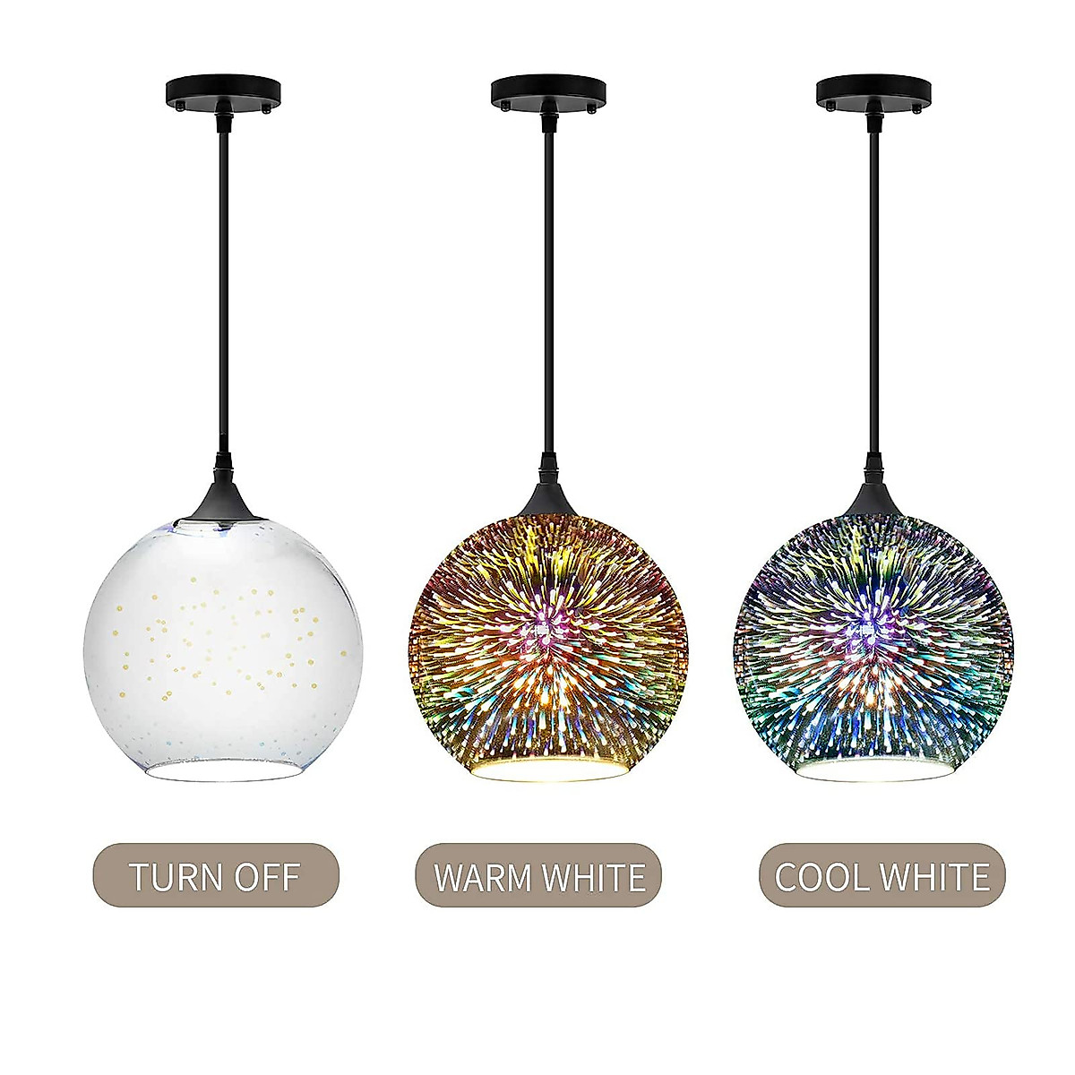 FRIDEKO HOME Industrial Modern 3D Colourfull Glass Pendant Light 7.9 inches Firework Globe Ball Style Hanging Lamp Creative Lighting Fixture for Island Kitchen Dining Room use E26 Bulb