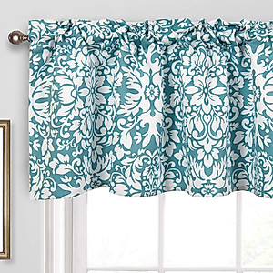 Th3mys Allover Abstract Floral Leaves Patterned Curtain Valances for Windows, Nature Flower Printed Valance for Living Room Kitchen Rod Pocket 52 Inch by 18 Inch Blue
