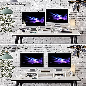 SUPERJARE L Shaped Desk with Power Outlets and Dual Monitor Stand Riser