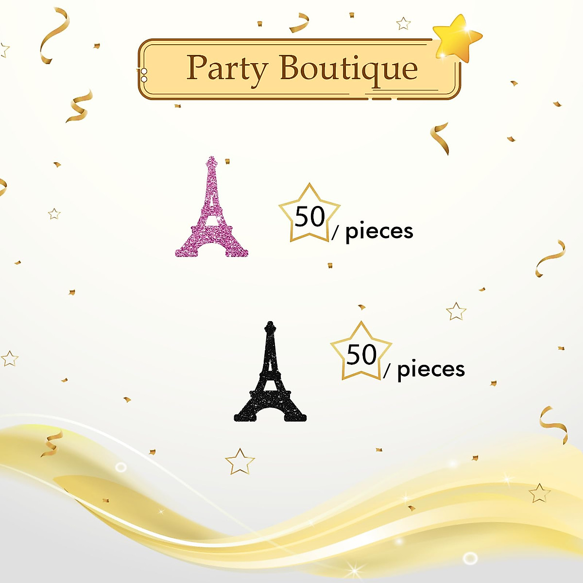 100pcs Eiffel Tower Confetti, Black&Pink Glitter Paris Party Table Confetti, Paris French Theme Party Paper Scatters, Baby Shower/Bridal Shower Party Table Decoration