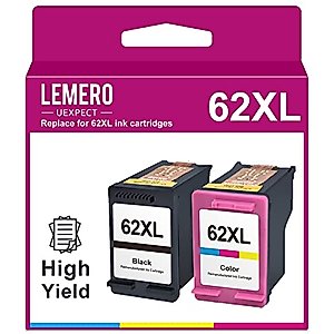 LemeroUexpect 62XL Remanufactured Ink Cartridge Replacement for HP 62XL 62 XL C2P05AN for Envy 5660 7640 5540 7645 5661 5643 OfficeJet 5740 5745 Printer Black Color, 2P