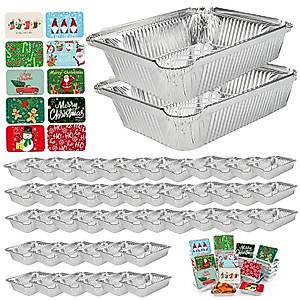 Christmas Decorations, Christmas Cookie Tins with Lids 50Pcs Tin Foil Containers 10 Styles Xmas-Themed Patterns Aluminum Food Containers Storage Pans for Treat, Party Leftovers