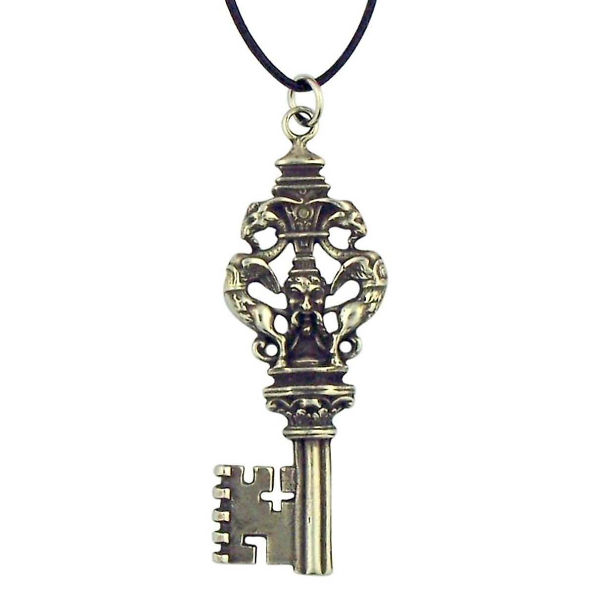 Gothic Style Skeleton Key 2 1/4 Inch Silver Tone Pendant