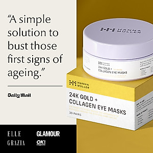 Eye Mask, Under Eye Patches, Gold Eye Patches for Puffy Eyes Reduce Dark Circles, 24k Gold Eye Masks w/Collagen & Snail Peptides, Puffiness, Moisturizing Eye Gel Pads, 30 Pairs, Under Eye Masks