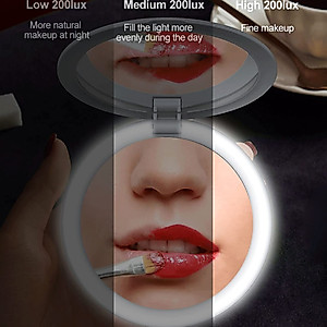 CigyYogy Small LED Compact Makeup Mirror Round Handheld Foldable - Magnifying Lighted Pocket Mirrors Double Sided with 1x/2x Magnification - Ideal Gift for Women Girls -White - 1 Pack