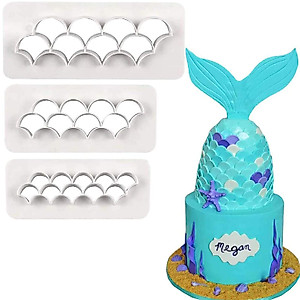 Palksky Mermaid Cake Fondant Cutter/Scale Cookie Cutter Geometric Multicutter Biscuit Cutters Cake Embossing Mold for Mermaid Birthday Party Novel Creative Cupcake Decorating Supplies(Set of 3)