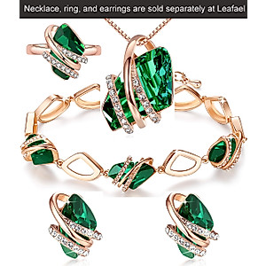 Leafael Wish Stone Link Charm Bracelet with Emerald Green Birthstone Crystal for May, Rose Gold Plated, 7"+2"