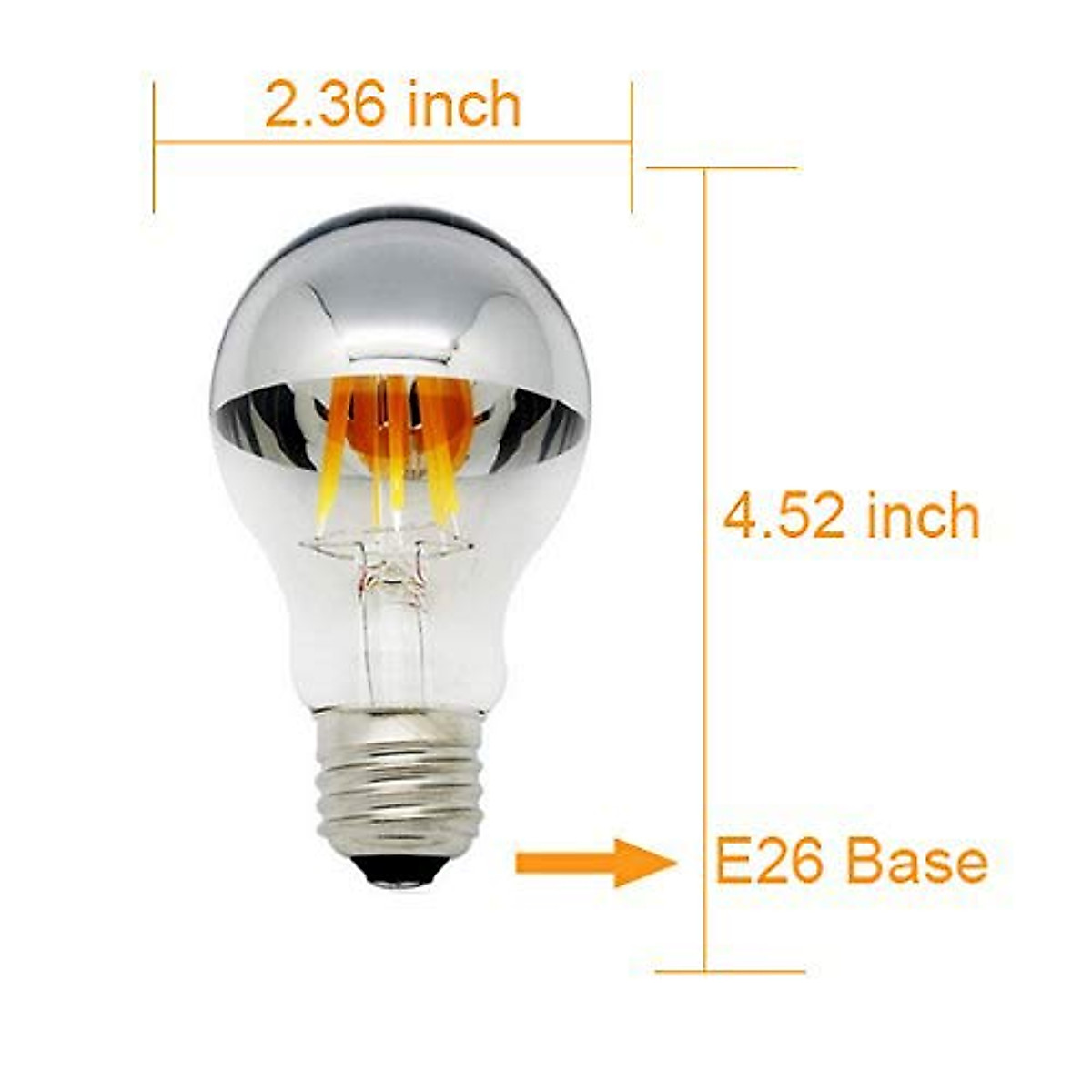 KLED Half Chrome Silver Bowl Tipped, LED Filament Bulb, Dimmable, A19 10W (90W Equivalent), 950 Lumen, 2700K (Warm White), Medium Base E26, CRI 85+,1 Pack