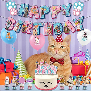 Cat Birthday Decorations Cat Themed Birthday Party Supplies Cat Face Happy Birthday Banner Cat Print Balloon Cake Toppers Cat Lover Kids Cat Theme Birthday Party Pet Adoption Party Decorations