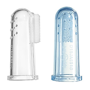 Brilliant Baby Finger Toothbrush - Silicone Gum Massager and Teether Brush for Infant and Toddler, 3 Months Old and Up, Gum and Tooth Cleaner, for Teething Relief- Oral Care, Blue/Clear, 2 (Pack of 2)