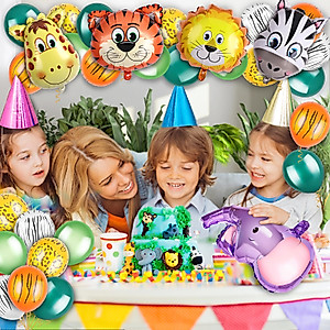 30 Pieces Jungle Safari Birthday Party Decorations, 6 Pack Giant Safari Animal Balloons, 24 Pcs 12 Inch Jungle Animal Print Balloons for Wild One Birthday Party, Baby Shower, Zoo Party Decorations