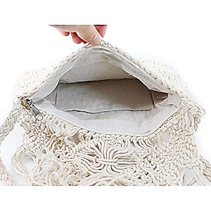 DIGOGO Womens Cotton Crochet Fringe Crossbody Shoulder Bag Bohemian Summer Beach Purse Handwoven Straw Bag