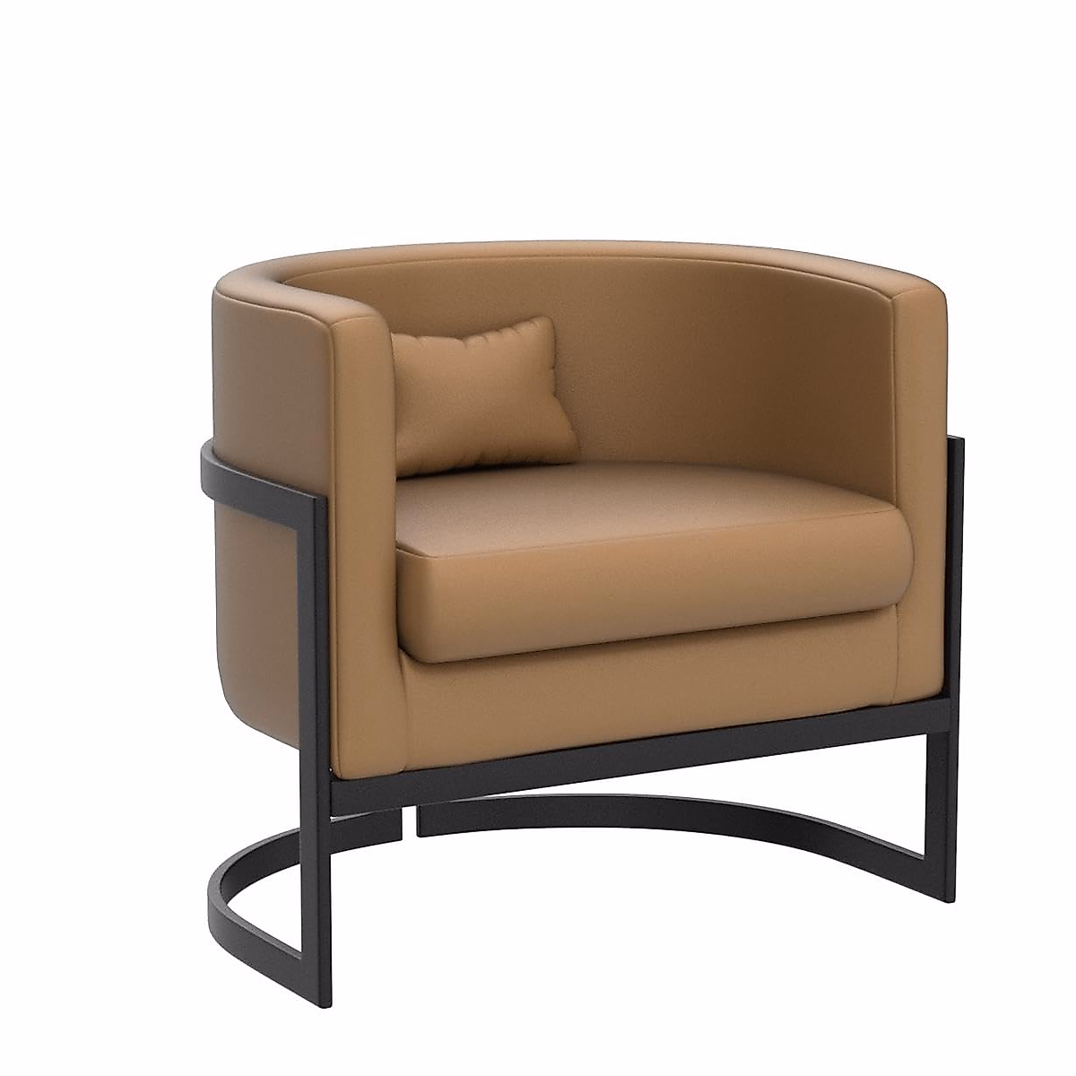 Alunaune Upholstered Modern Living Room Chair Accent Chairs, Brown Faux Leather Armchair Mid Century Lounge Barrel Chair Anti Scratch Sofa Tub Bucket Club Chair for Bedroom