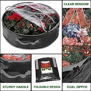 Propik Christmas Wreath Storage Bag 24" - Garland Holiday Container with Clear Window - Tear Resistant Fabric - 2 Pack (24 Inch, Black)