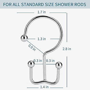 Goowin Shower Curtain Hooks, 12 Pcs Shower Curtain Rings, Durable Rust Proof Silver Shower Curtain Hooks, Shower Rings for Curtain, Double Glide Shower Curtain Hooks for Shower Curtain Rods, Chrome
