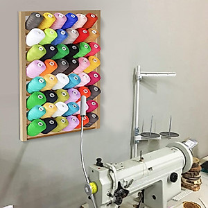 Abizarch Wooden Thread Holder, 48 Spool Wall Mounted Wooden Sewing Thread Rack with Screws, Multi Purpose Thread Holder Organizer for Embroidery Sewing Threads Hair Band(48 axis)
