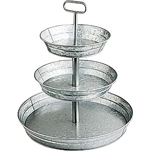 StarPack Farmhouse Style Three Tier Serving Tray - Rustic Kitchen 3 Tiered Tray with 3 Tier Metal Stand - Three Tiered Tray for Deserts & Party Bites - Sturdy & Stylish 3 Tier Serving Stand
