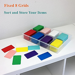 BangQiao 2 Pack Fixed 8 Grids Clear Plastic Organizer Sorting Tray and Transparent Storage Divider Box Container Case for Hardware, Craft, Sewing Kit, Office Supplies, Small Parts