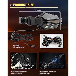 CO LIGHT UTV Side Rear View Mirrors LED Light Aluminium White Green Lights with Amber Turn Signal, Tube Clamp, Fits 1.5-2 Inch Roll Cage Bar, Compatible with Side by Side RZR Pioneer Rhino Wolverine