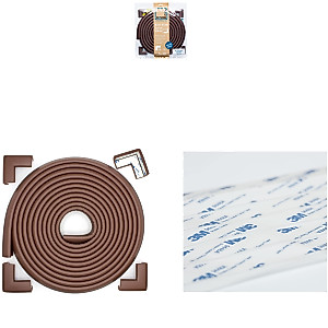 Bundle & Save - Roving Cove Slim-Fit Edge Corner Guards (Small 15ft Edge 4 Corners, Coffee Brown) + 3M Double-Sided Replacement Tape (#9448A) - 36 feet (0.51 in Wide)