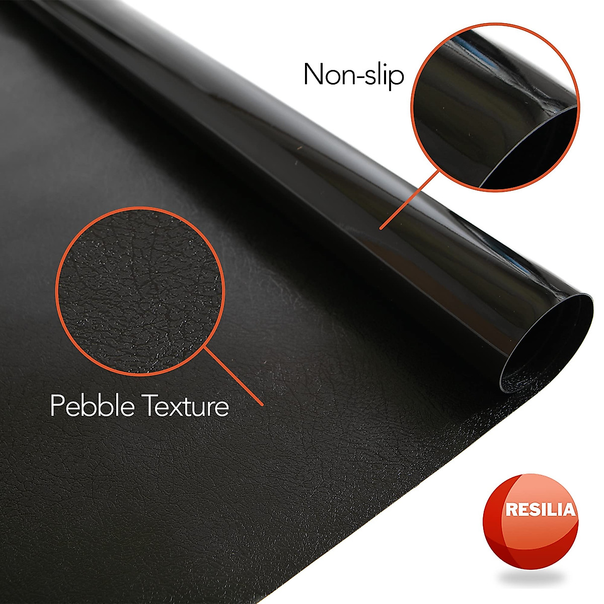 RESILIA - Under High Chair Splat Mat, Premium Heavy-Duty Spill & Splash-Proof, Orange Peel Pattern, Vinyl Prevents Stains & Damage from Food, Arts & Crafts, 48 Inch x 48 Inch, Black