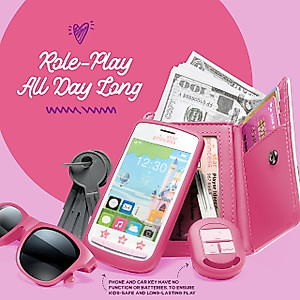 Play Purse for Girls and Toddlers - Little Girls Toys Pretend Play Accessories: Toy Phone, Wallet, Credit Cards, Keys, Pretend Makeup for Role Playing Toys for Girls Ages 3 4 5 6 7 8 Years and Up