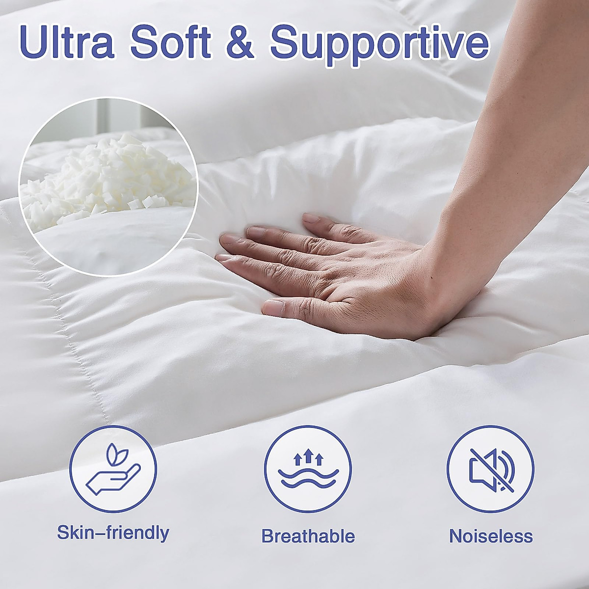 WhatsBedding 3 Inch Memory Foam Mattress Topper California King Size, Breathable Fluffy Shredded Memory Foam Filled Pillow Top, 4 Anchor Elastic Bands, 84x72x3 Inch