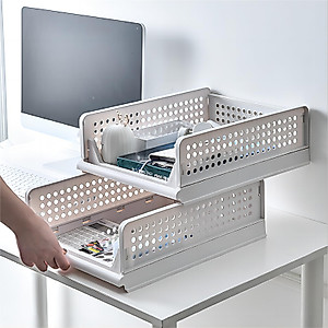 4-Pack Plastic Stackable Storage Basket Closet Storage Drawers Stackable Closet Storage Bins Foldable Wardrobe Storage Boxes Plastic Stackable Drawer Storage for Wardrobe/Desk