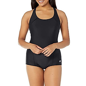 speedo Women's Swimsuit One Piece PowerFlex Princess Seam Ultraback Conservative Cut,Speedo Black,16