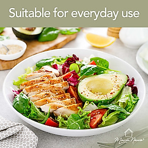 Maison Neuve Premium Porcelain White Dinner Bowls [Set of 4]- 40oz Dinnerware Kitchen Bowls For Soups, Noodles, Pasta, Salads, Desserts- Durable Dishwasher-Safe 9” Serving Bowls- Super White