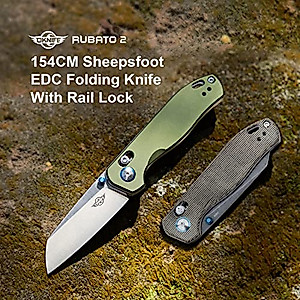 OKNIFE Rubato 2 Pocket Knife for Men, Rail Lock Knife 154CM Blade with Aluminum Handle for EDC, Outdoor