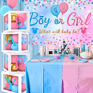 Gender Reveal Baby Balloon Boxes Decorations, Pink Blue Balloon Arch Garland Kits With 4pcs Baby Boxes, Gender Reveal Backdrop for Baby Shower,Boy or Girl gender Reveal Party Supplies(141pcs)